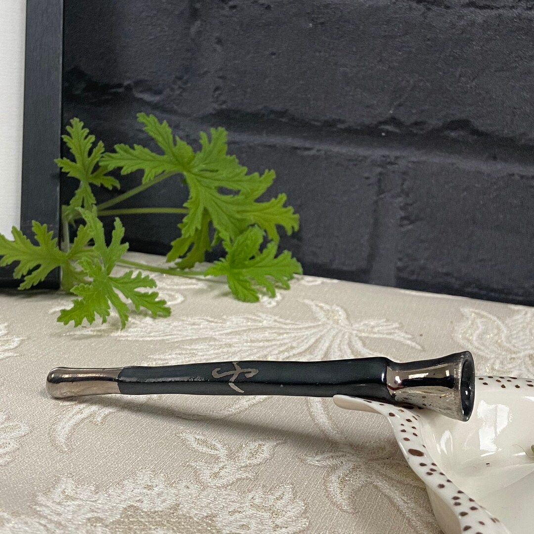 Black and Platinum Slender Smoking Pipe - Etsy