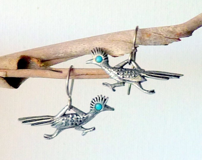 Signed J.ritter, Pewter Roadrunner Earrings Southwestern Faux Turquoise ...