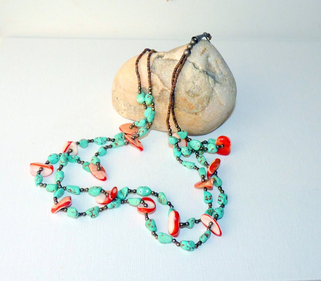 Santo Domingo Native American Turtle Shell Turquoise Necklace - Etsy