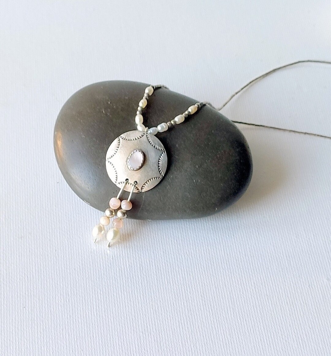 Zuni Liquid Silver Mother of Pearl 16" Shield Necklace Native American ...