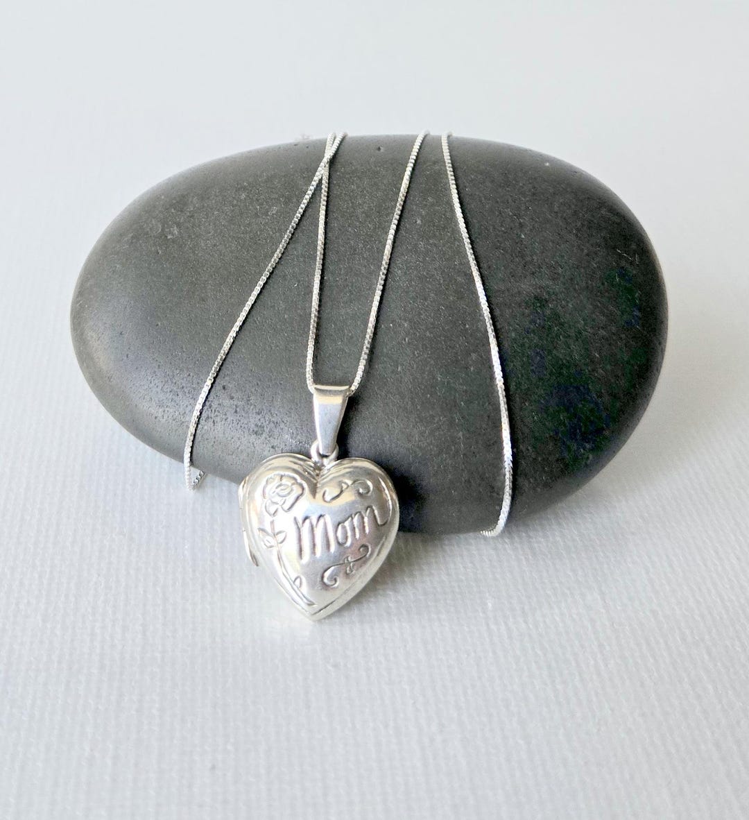 Tooled Sterling Silver Heart Locket 20" Necklace 925 Memory Locket ...