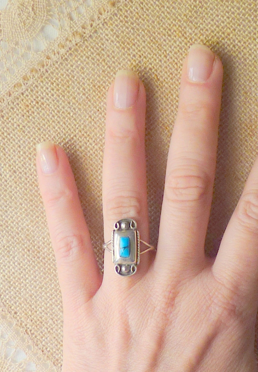 Native American Blue Turquoise Ring Size 7 1/4 Navajo Sterling Silver ...