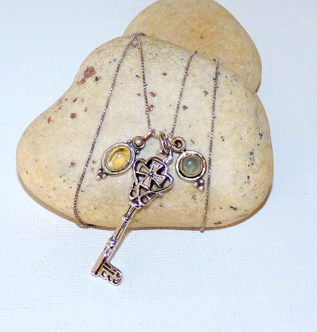 Sterling Silver Key Necklace 18" Vintage Silver Key on Box Chain ...