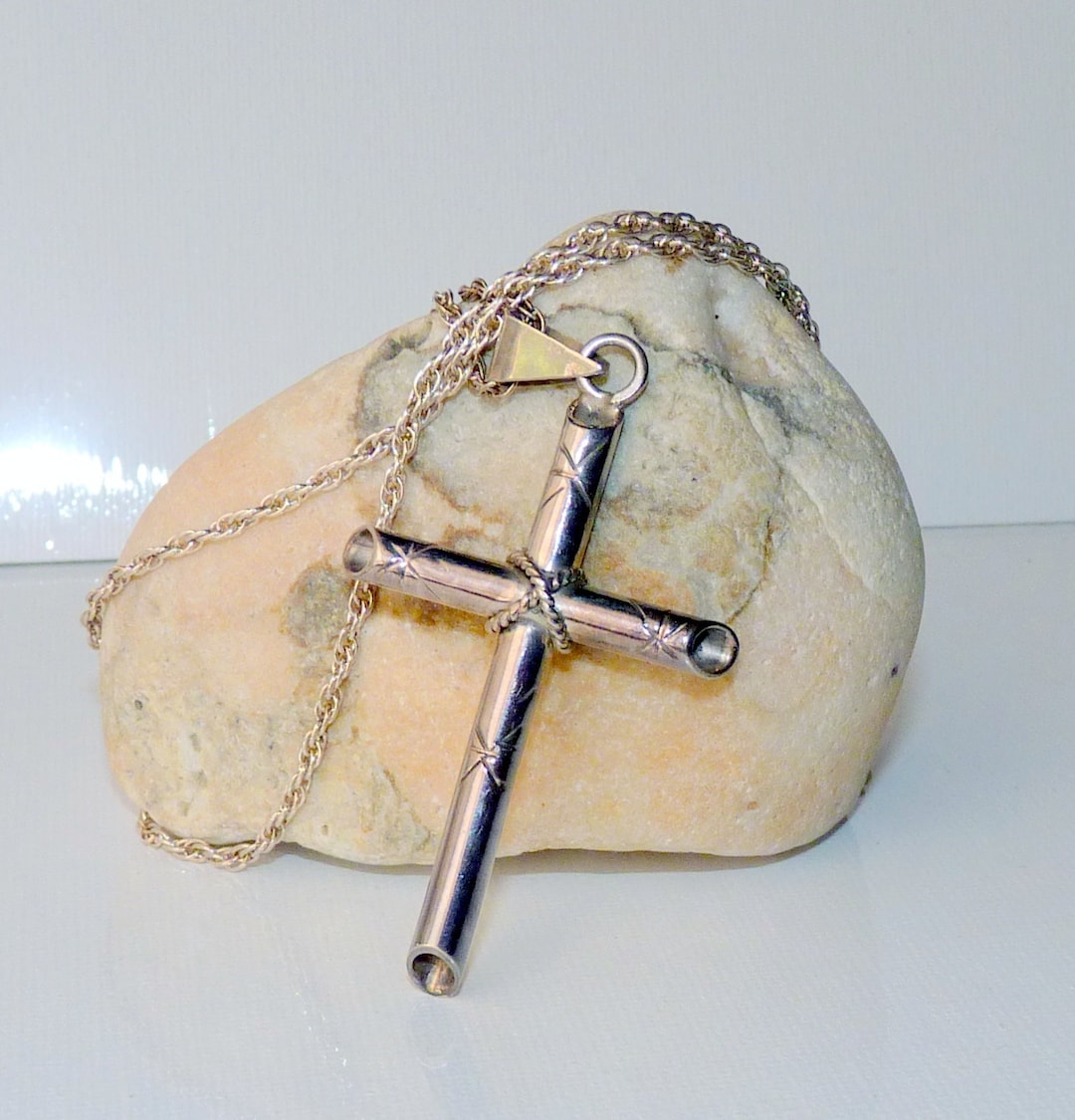 Extra Large Sterling Silver Cross Pendant 24" Chain Necklace Large ...