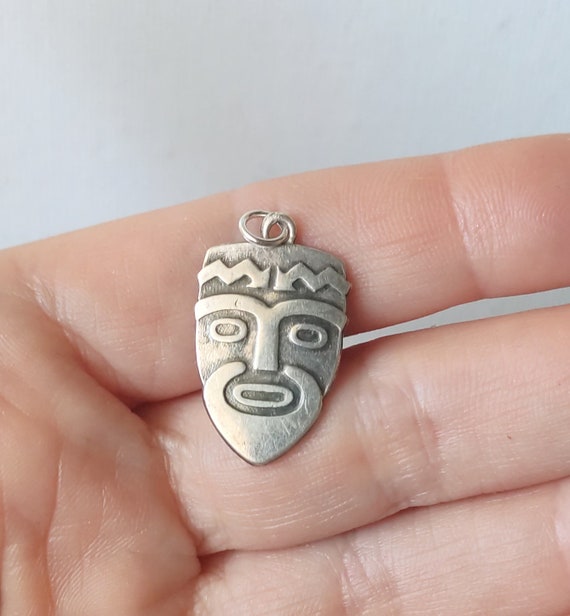 Sterling Silver Southwestern Mask Pendant, Vintage 83… - Gem
