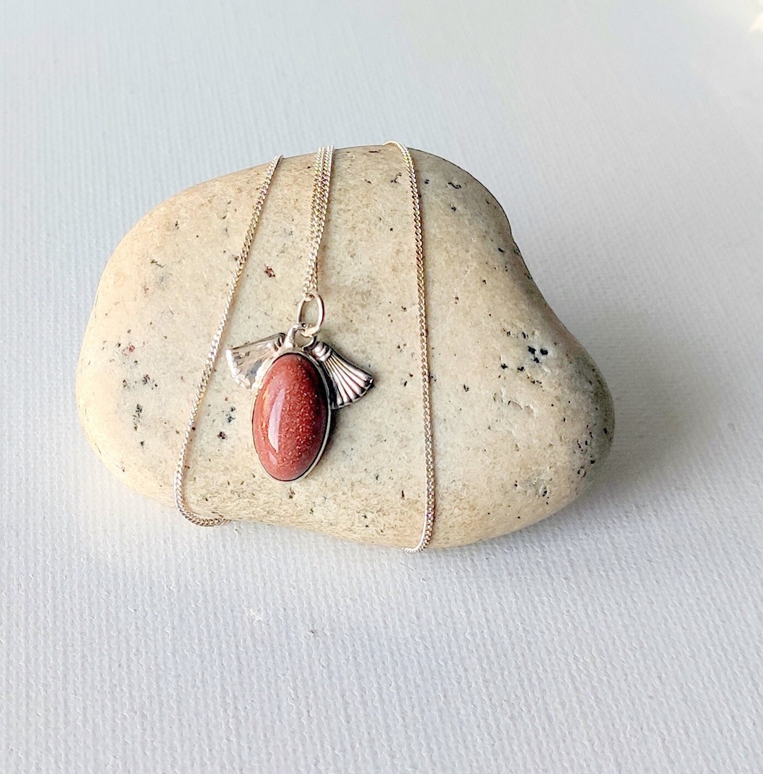 Sterling Silver Goldstone Pendant 15 3/4" Chain Necklace 925 Goldstone ...