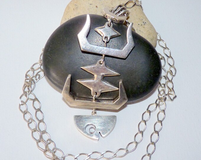 Extra Large Sterling Silver Fish Skeleton 26" Necklace Vintage 925 ...