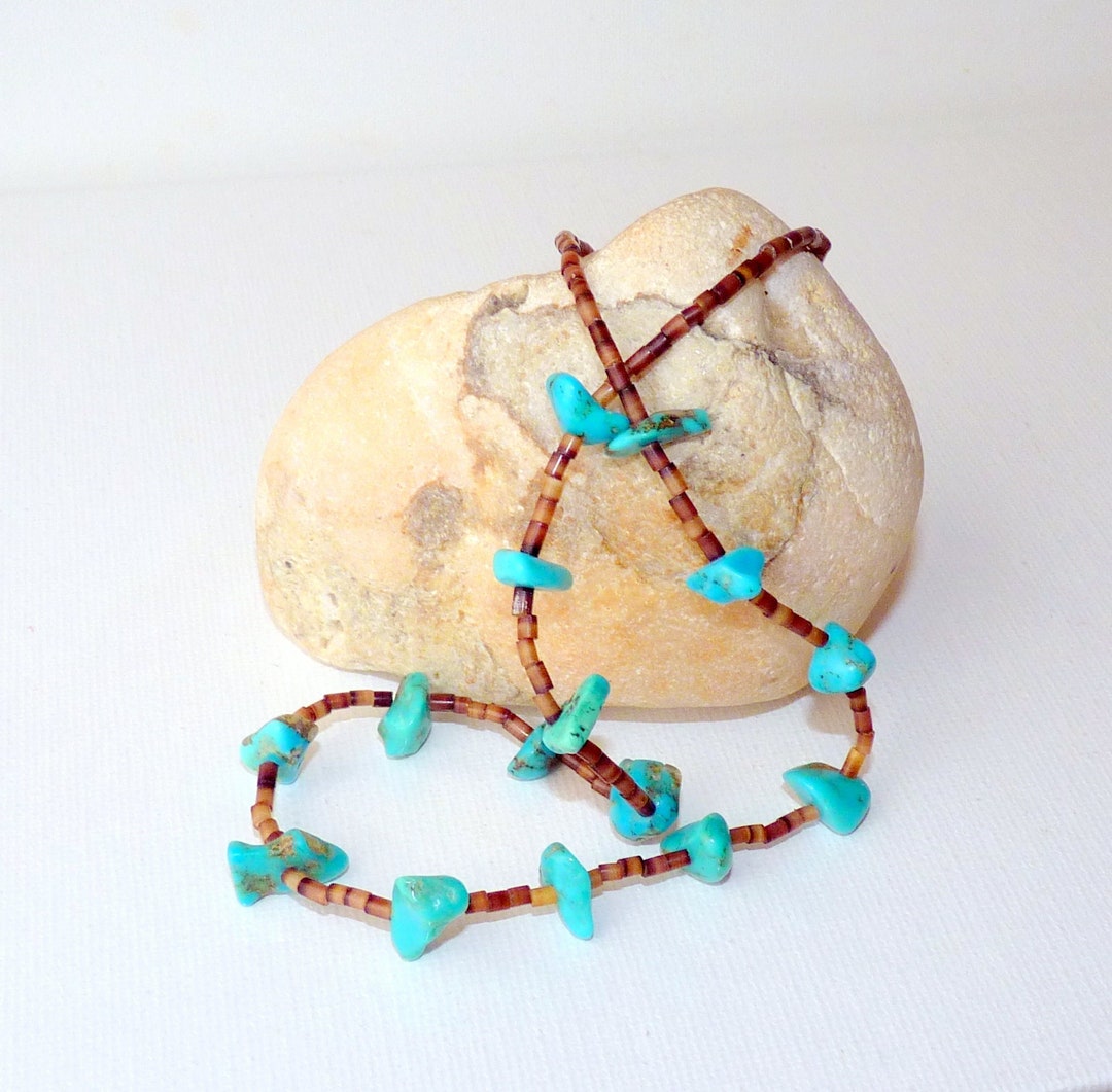 Santo Domingo Native American Turtle Shell Turquoise Necklace 17 ...