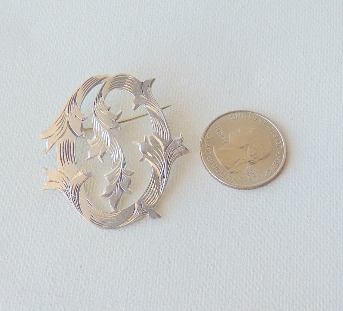 Sterling Silver Letter O Monogram Pin 925 Vintage Engraved O Fancy ...