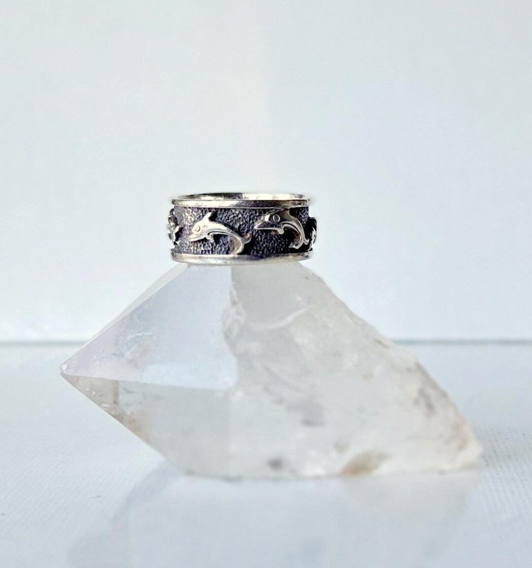 Dolphin Sterling Silver Ring Vintage Size 7 1/2 Ring 925 Dolphin Ring ...