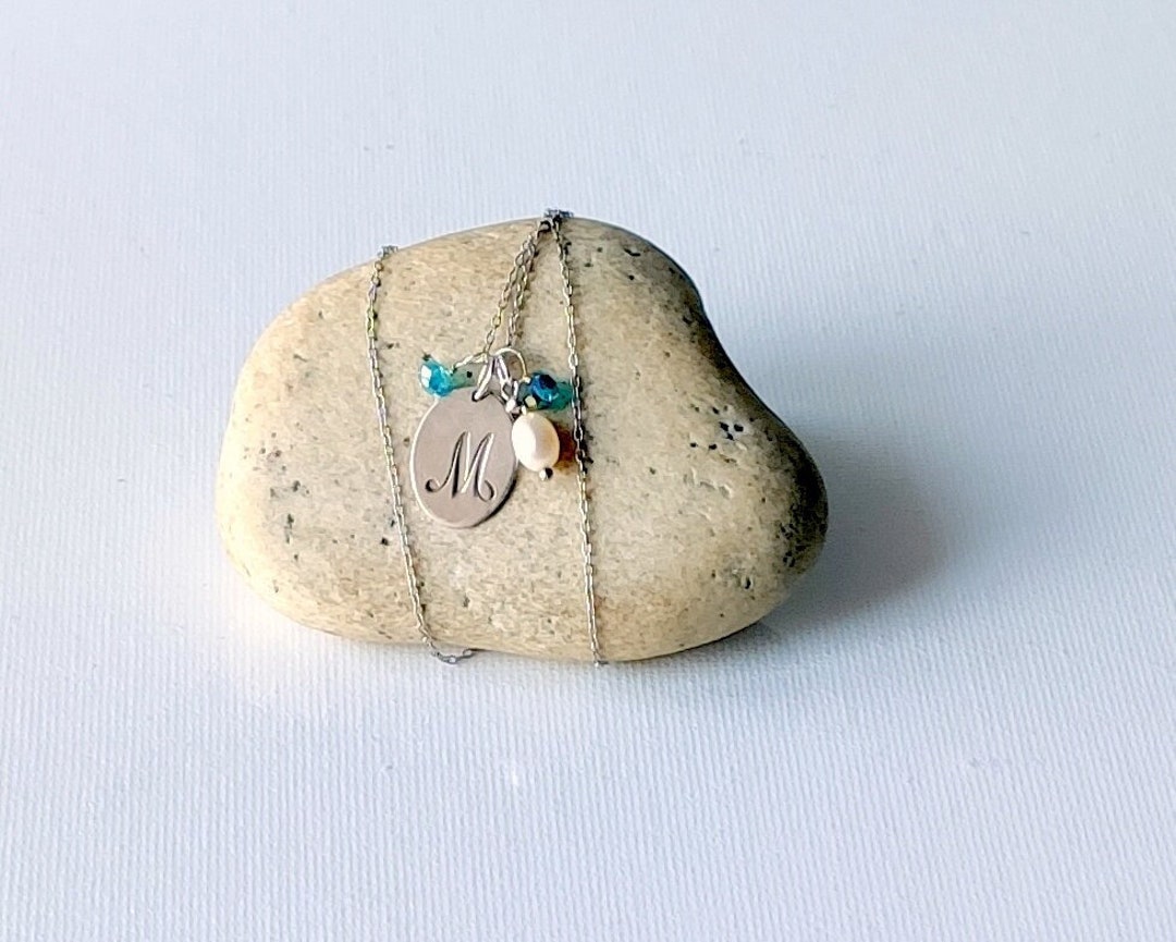 Sterling Silver Initial M Pendant Letter M Charm 18" Necklace Small M ...