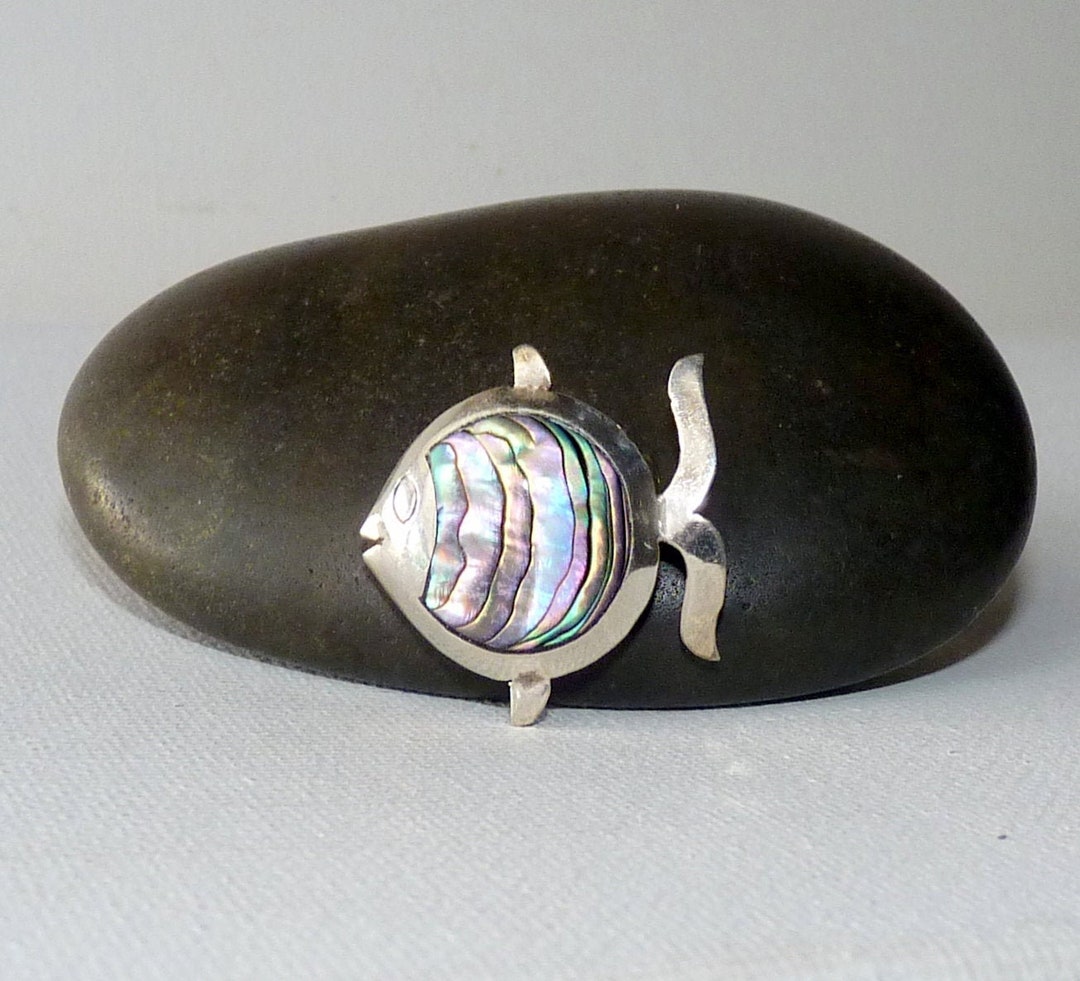 Abalone Sterling Silver Fish Pin Vintage Designed 925 Fish Brooch 925 ...