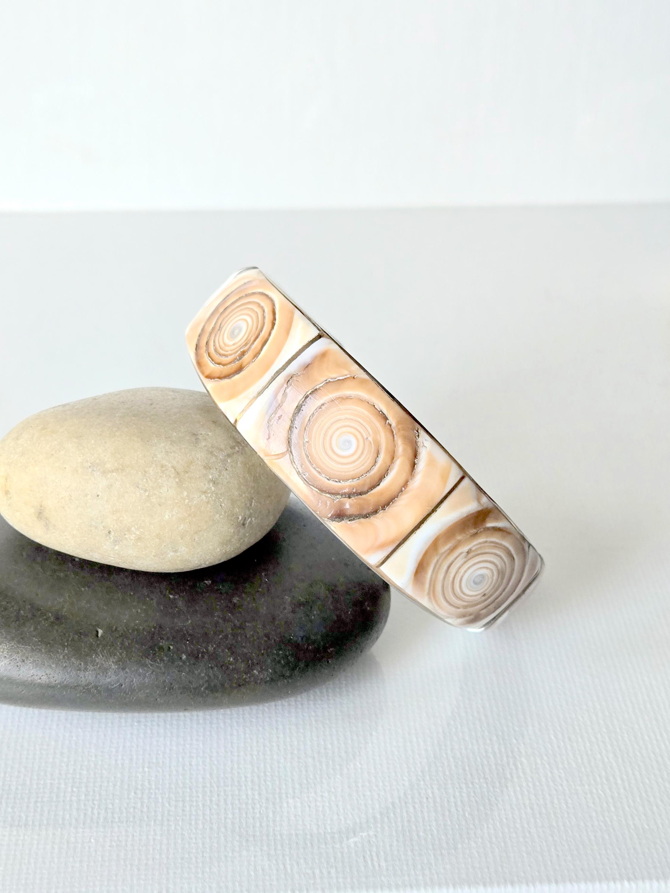 Silver Philippine Handmade Inlay Shell Cuff Bracelet 6 1/2" Vintage ...