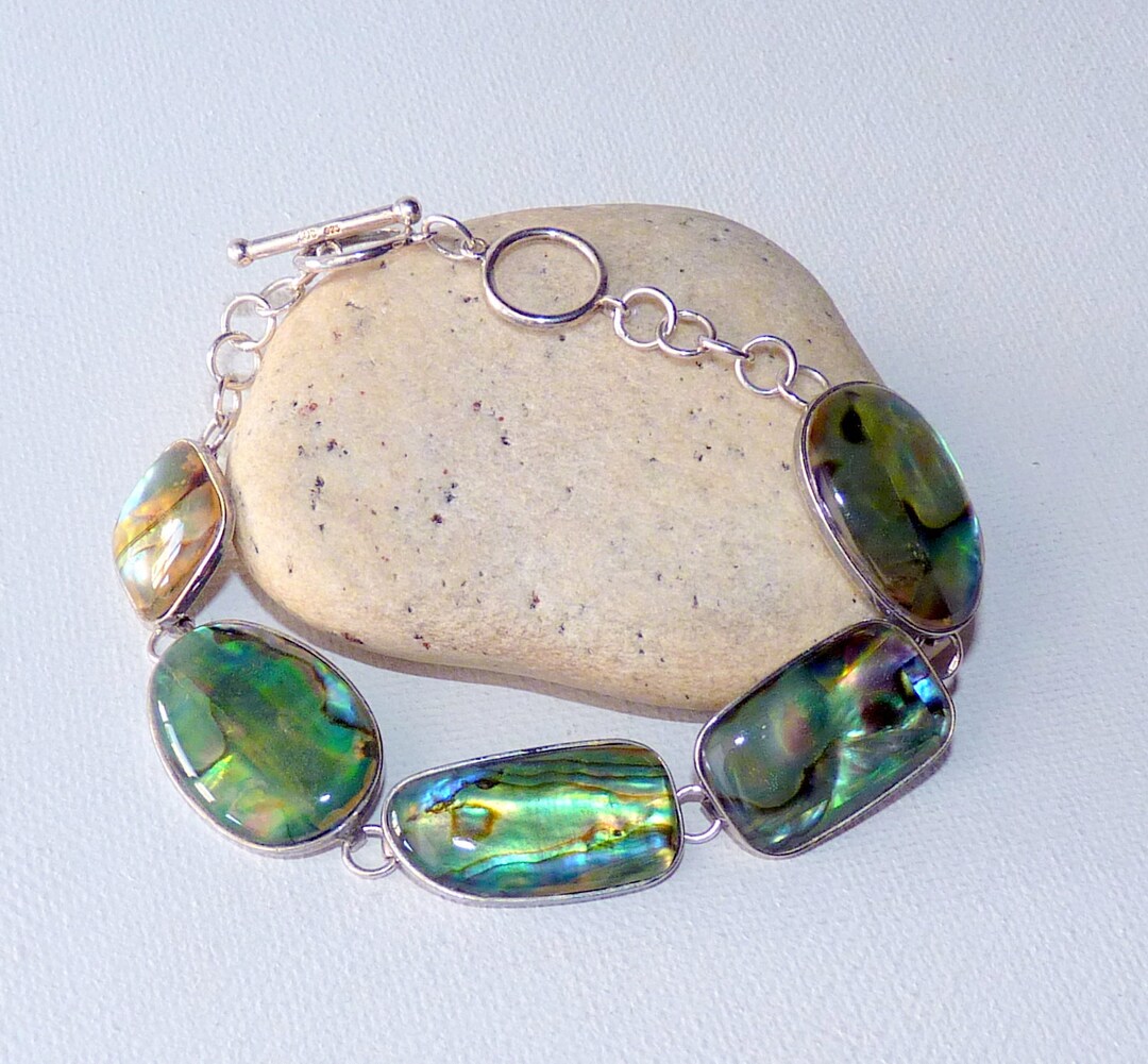 Sterling Silver Paua Shell Bracelet,abalone Shell 925 Bracelet 8 ...