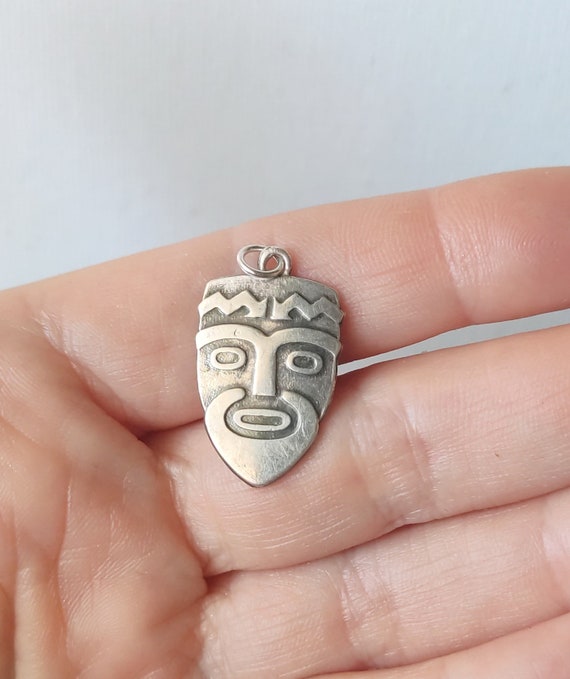 Sterling Silver Southwestern Mask Pendant, Vintage 83… - Gem