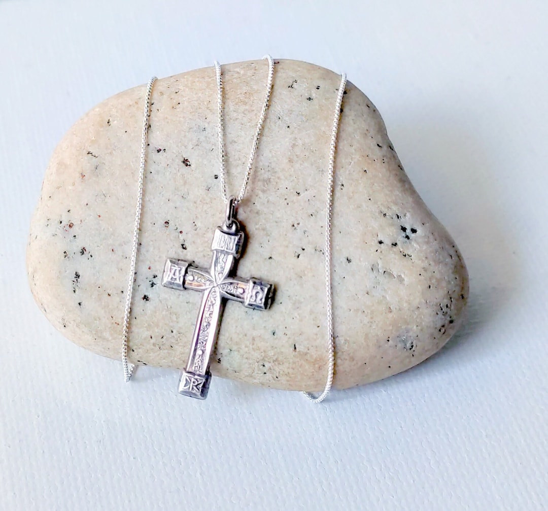 Sterling Silver Cross Pendant 18 Chain Alfa, Omega Necklace 925 Small ...