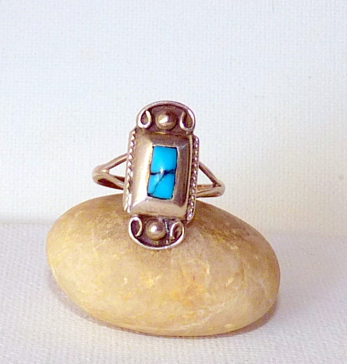 Native American Blue Turquoise Ring Size 7 1/4 Navajo Sterling Silver ...