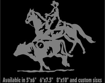 Team Roping Horse Decal Rodeo Contour Cut Sticker | Etsy