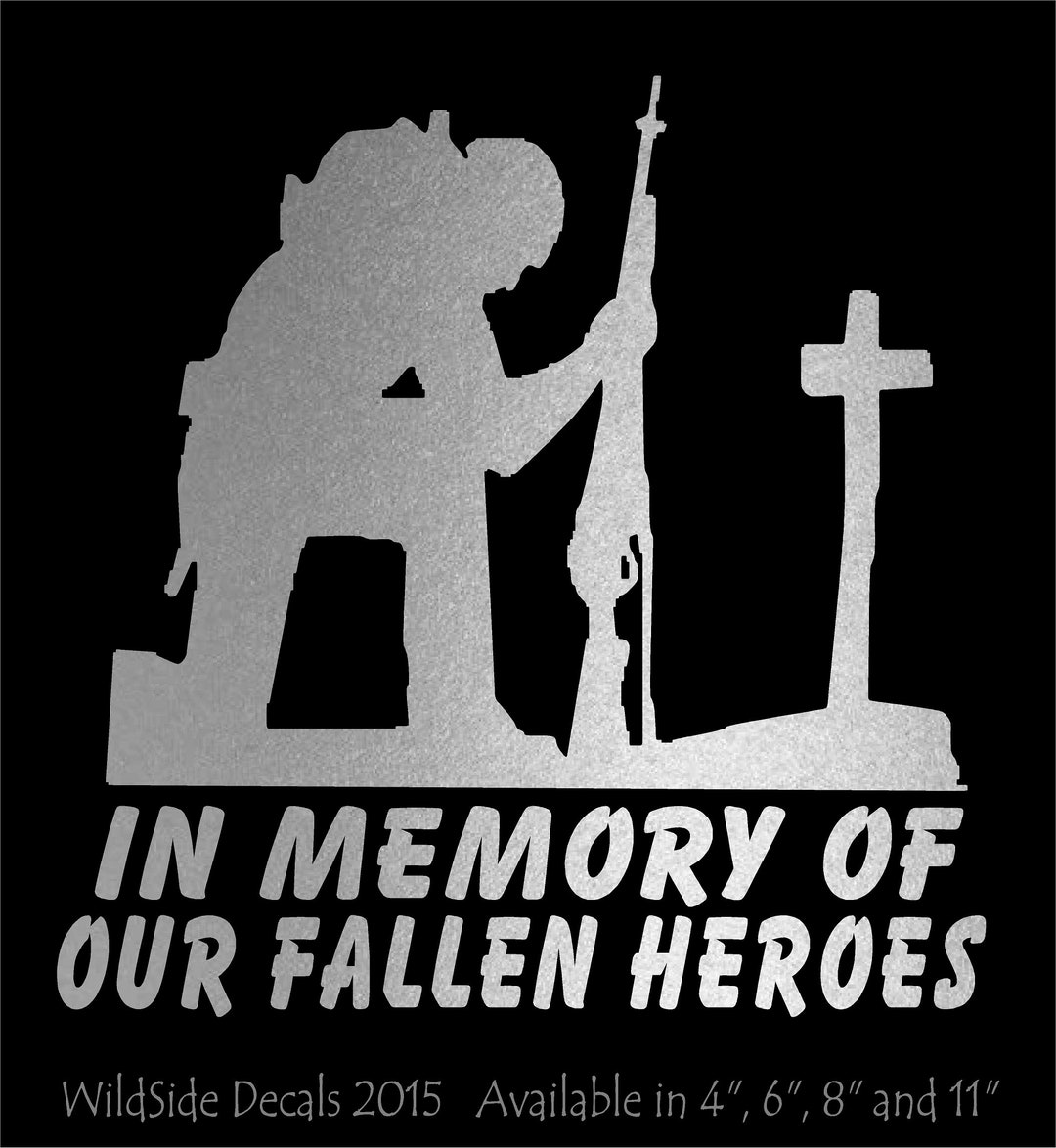 Soldier at Cross Decal in Memory of Our Fallen Heroes Contour Cut Vinyl ...