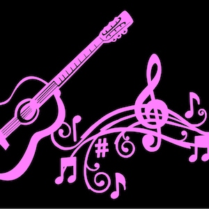 Guitar With Musical Staff Decal Contour Cut Vinyl Sticker - Etsy
