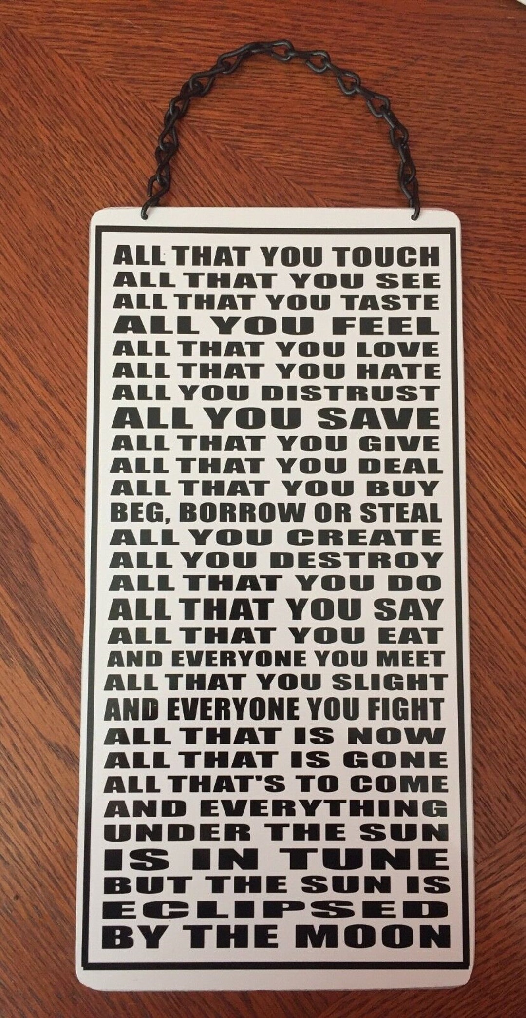Metal Hanging Sign Pink Floyd Lyrics Eclipse Dark Side of the Moon ...