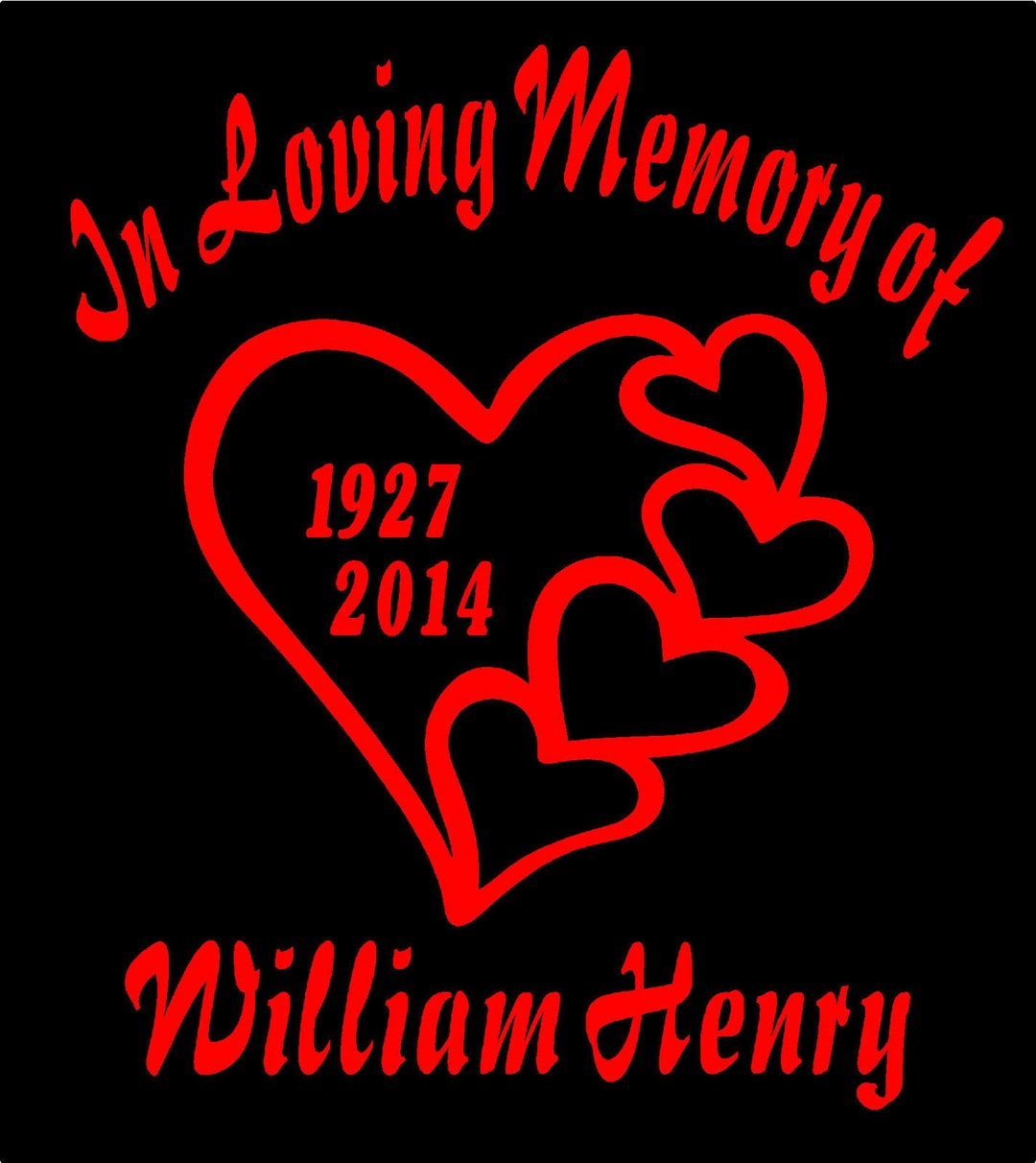 In Loving Memory of Vinyl Decal Hearts Custom Memorial Name and Dates ...