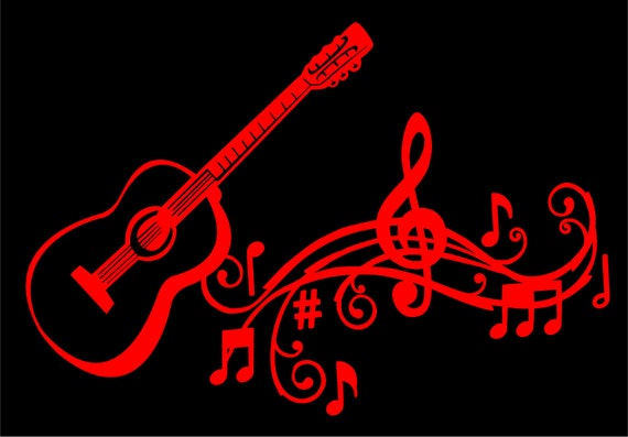 Guitar With Musical Staff Decal Contour Cut Vinyl Sticker - Etsy