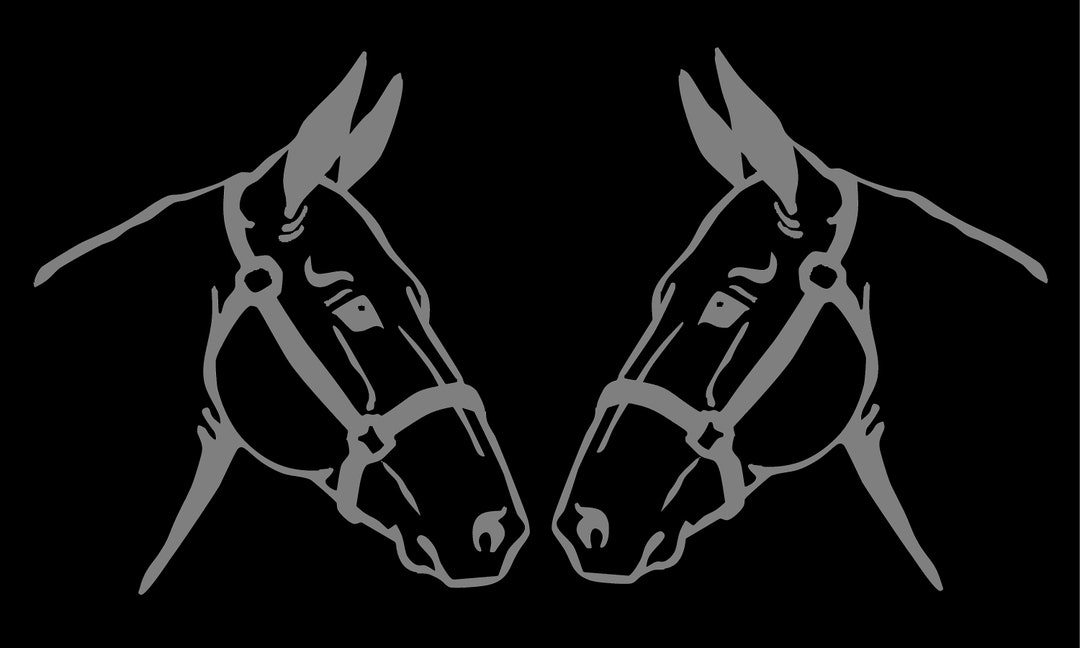 Mule Donkey Head Decals Mirrored Image Set Contour Cut Vinyl Decal ...