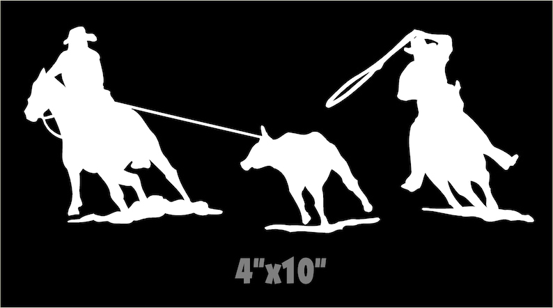 Team Roping Horse Decal Rodeo Contour Cut Sticker | Etsy