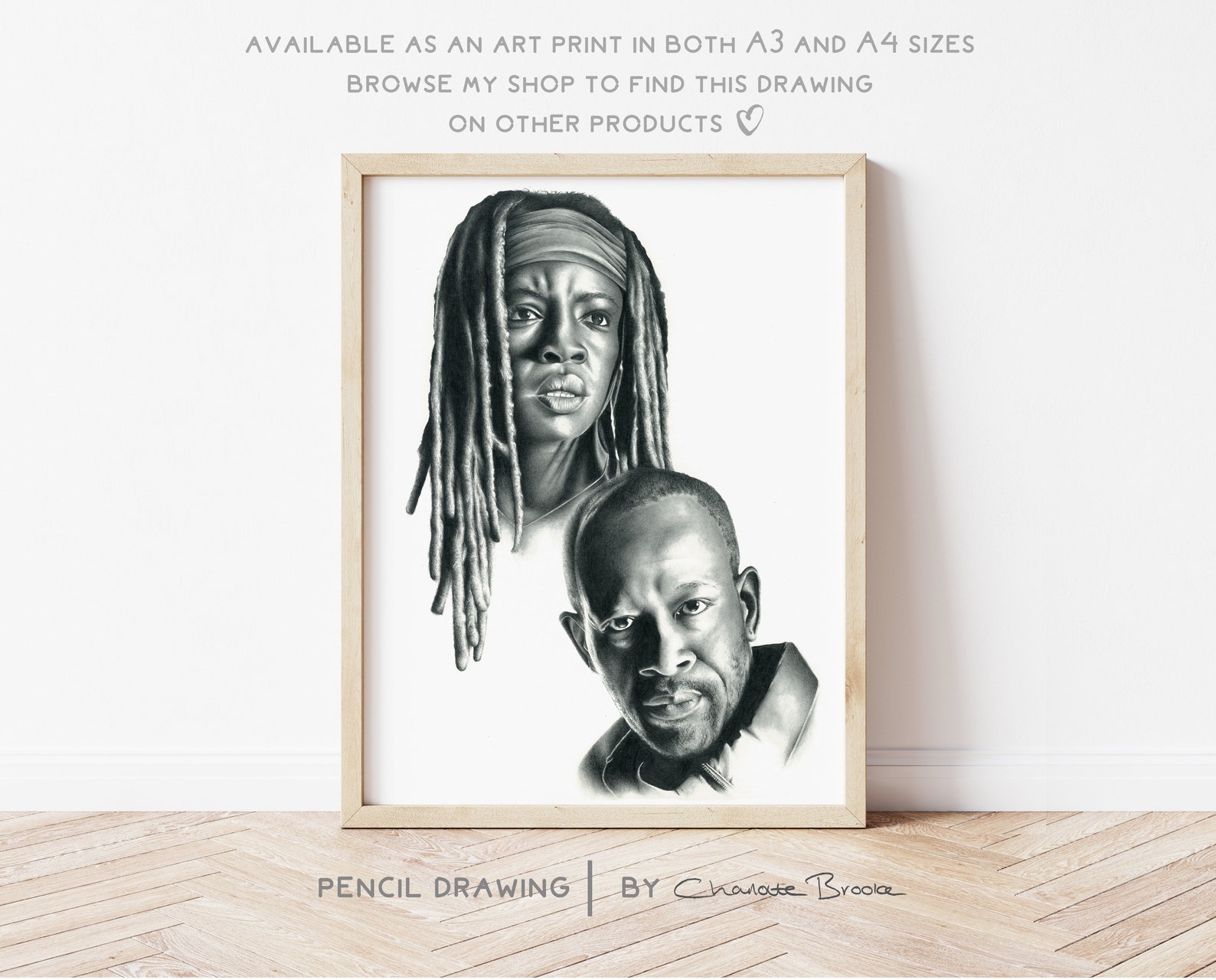 Michonne and Morgan - the Walking Dead Pencil Portrait Drawing Print ...