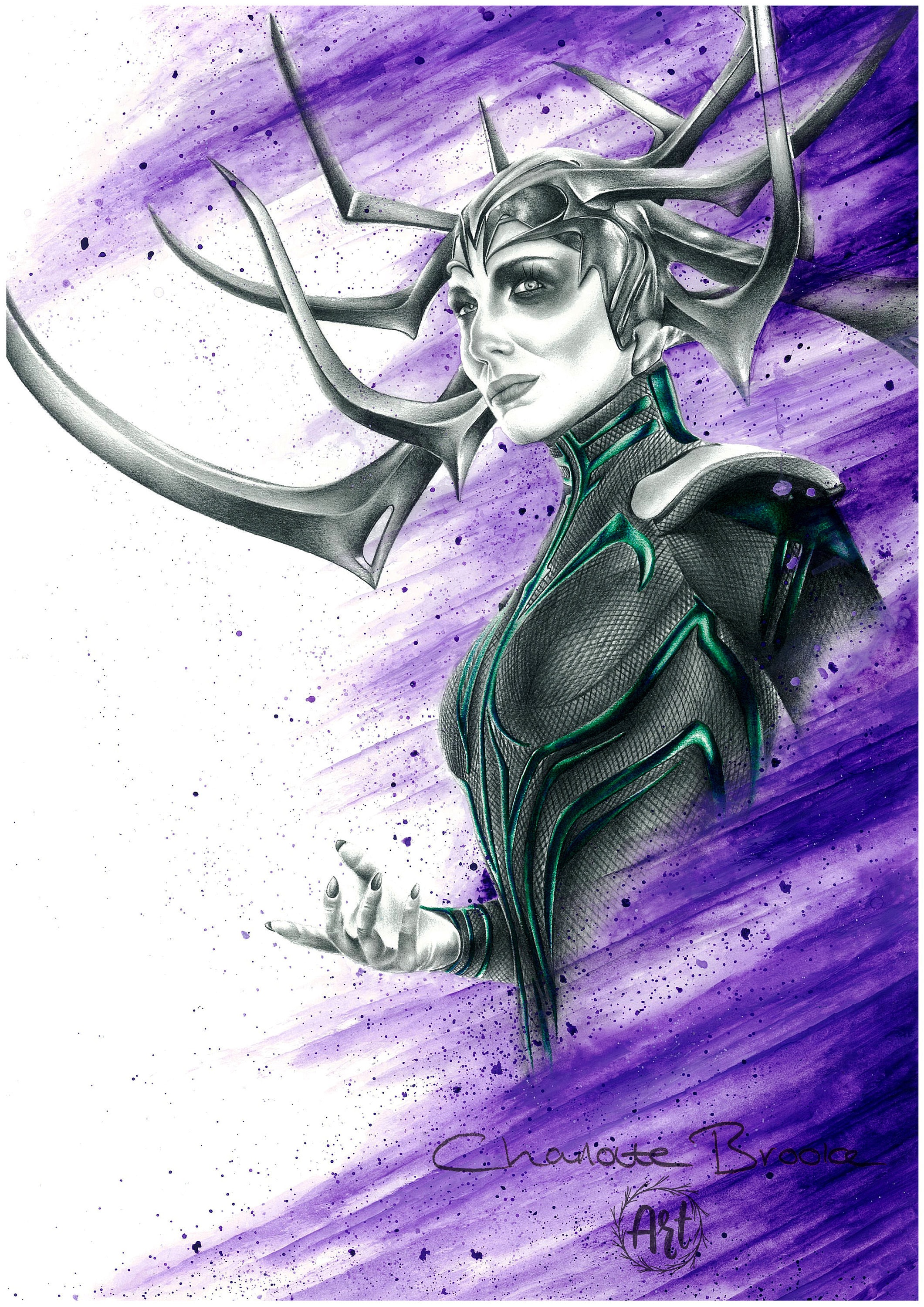 Hela: Ragnarok Pencil and Watercolour Portrait Drawing Print - Etsy UK