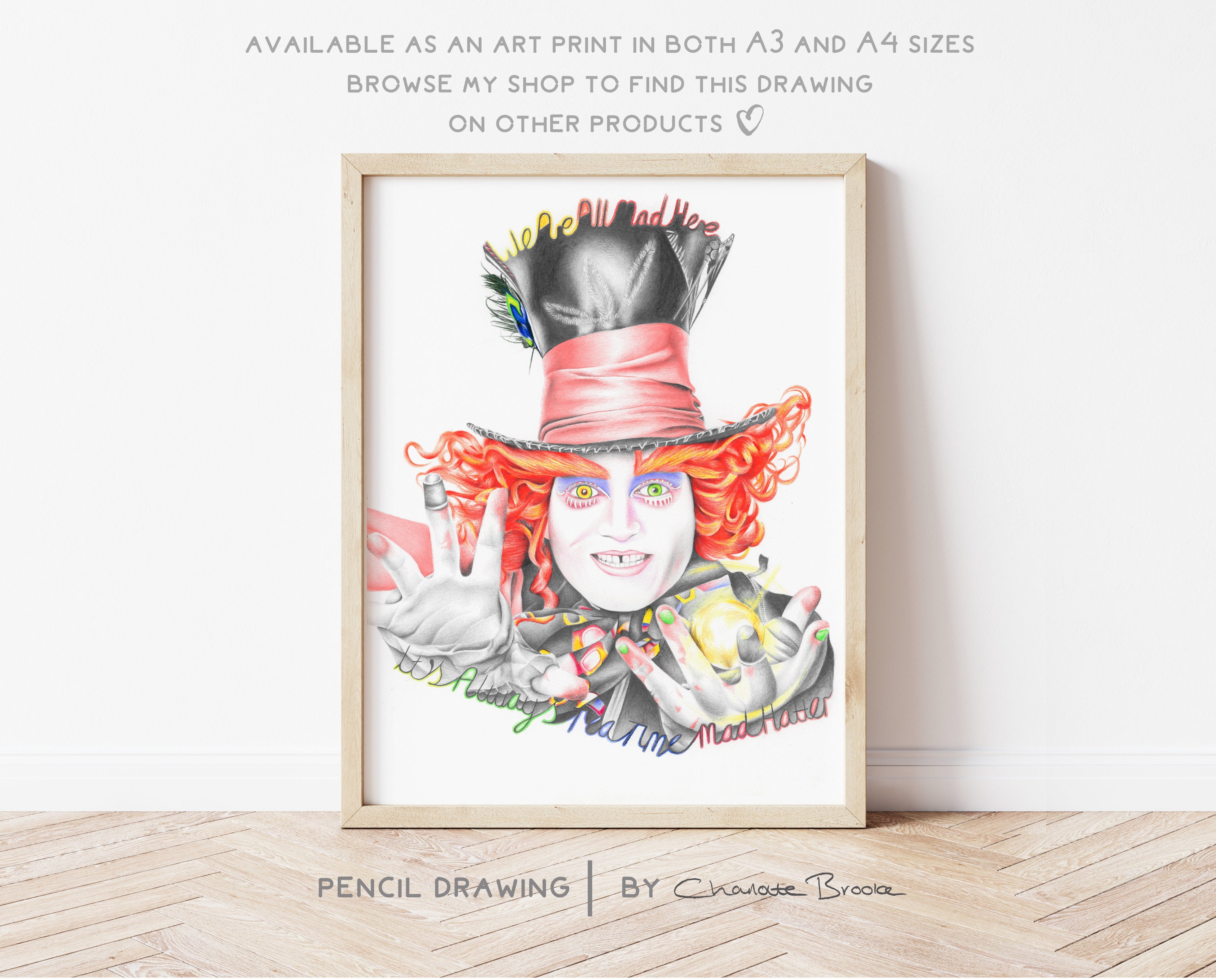 The Mad Hatter: Alice in Wonderland Pencil Portrait Drawing - Etsy UK