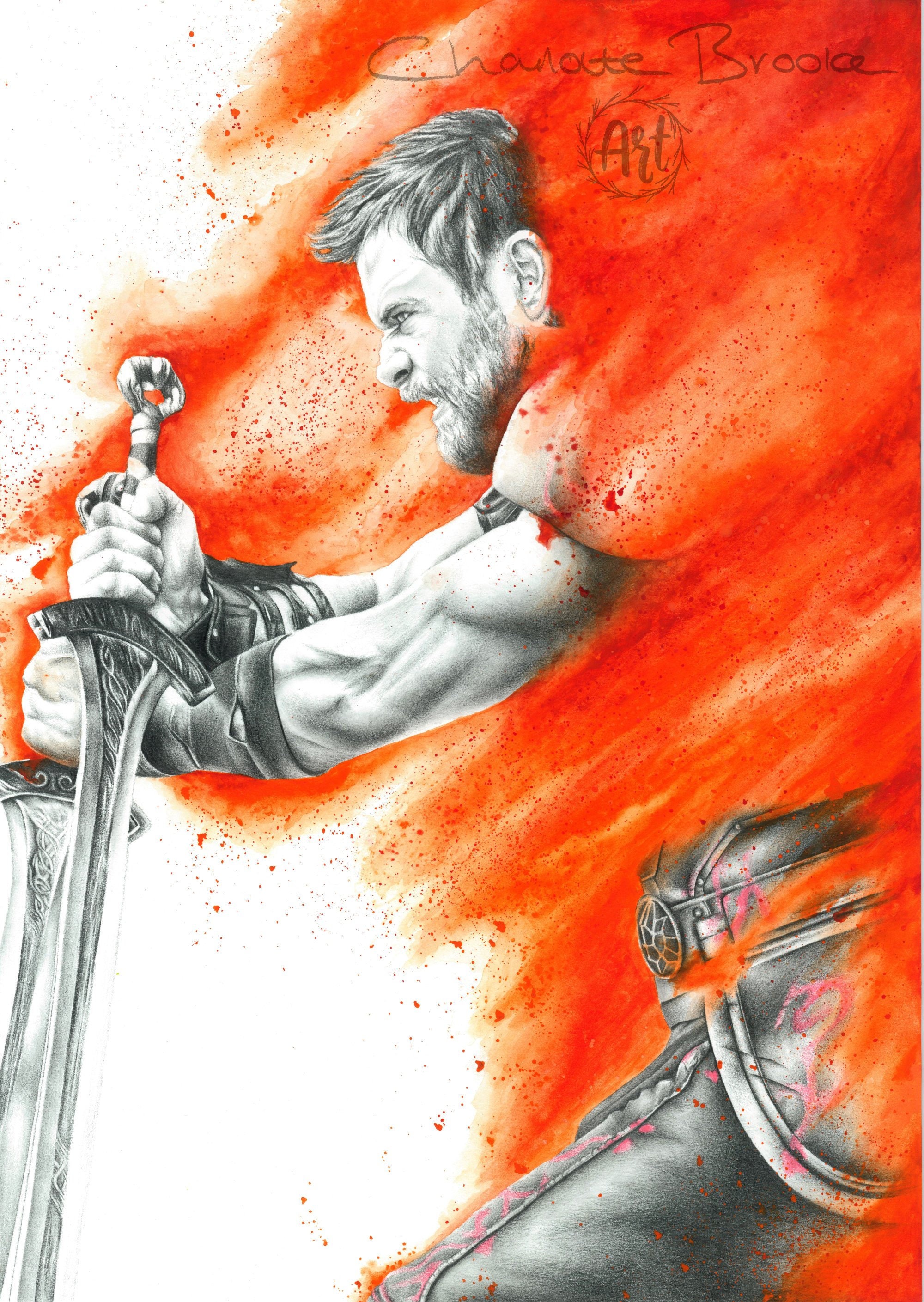 Thor: Ragnarok Pencil and Watercolour Portrait Drawing Print - Etsy UK