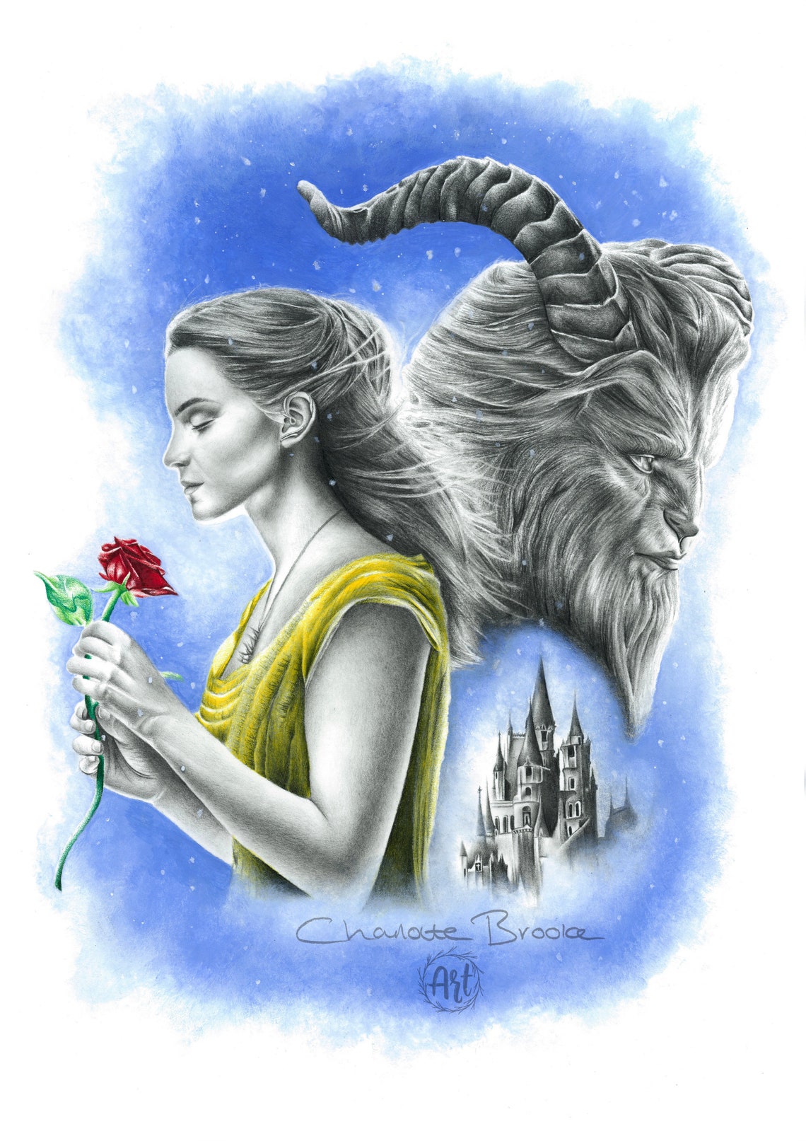 Beauty and the Beast Pencil Portrait Drawing Print | Etsy