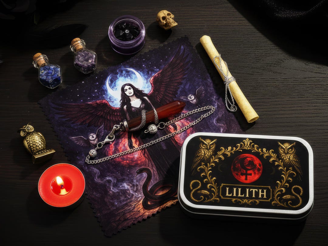 Lilith Altar Tin: Dark Goddess Pocket Shrine With Crystals & Red Agate ...