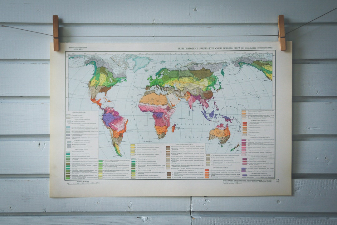 1964 Vintage World Landscape Map - Etsy