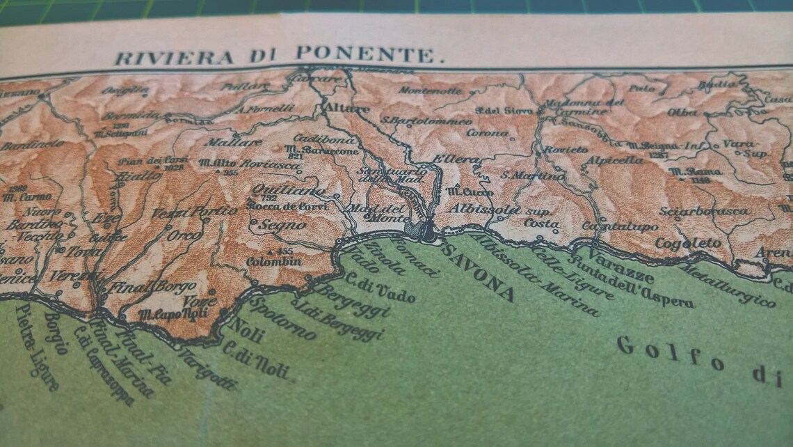 1892 Vintage Map of Ligurian Sea Riviera - Etsy