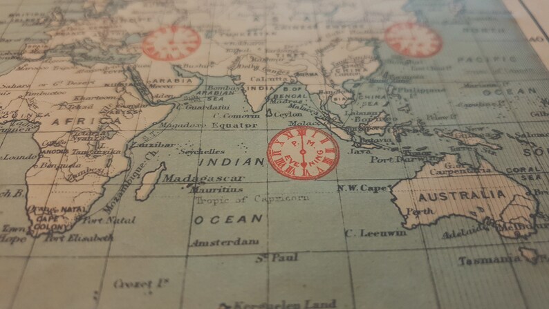 1895 Vintage World Time Zones Map | Etsy