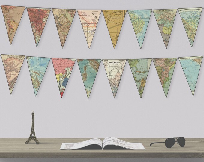 Map Banner Bunting *map Party Pennant Flags* Printable Map Garland ...