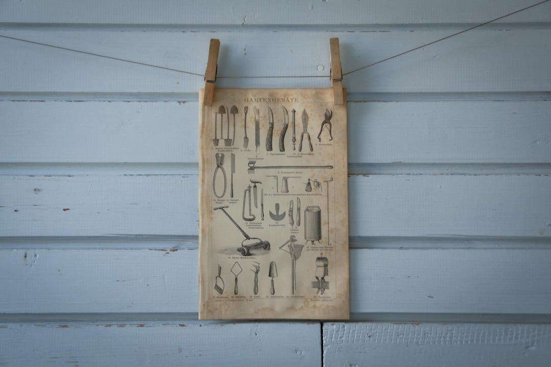 1887 Vintage Garden Tools Lithograph Illustration - Etsy