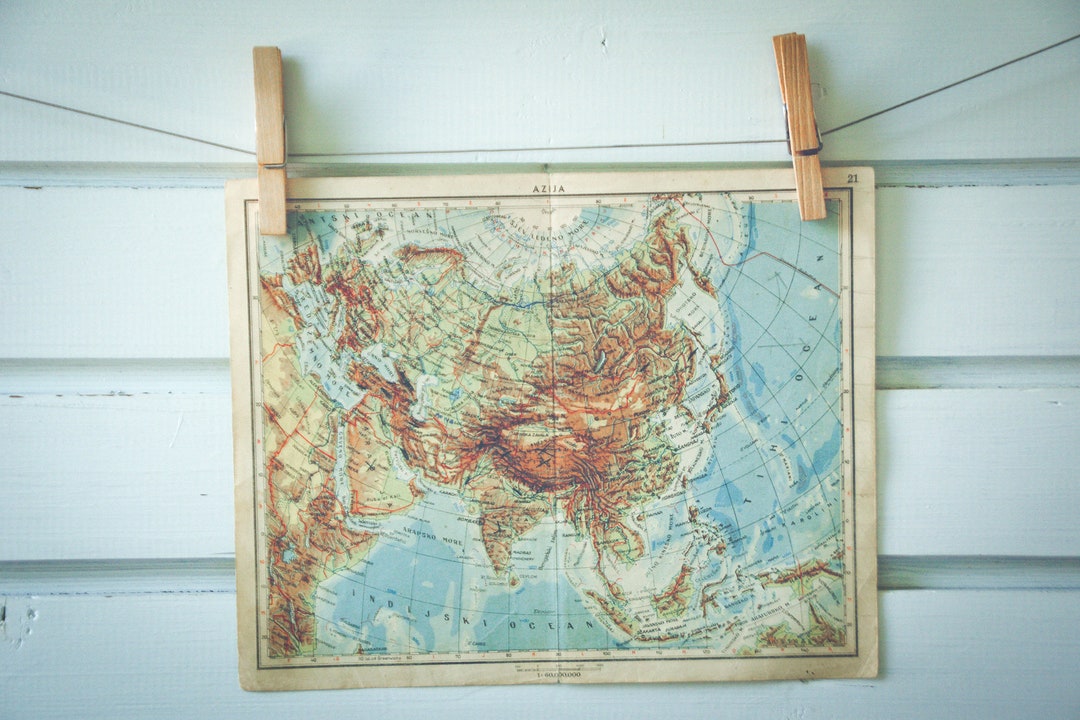 1951 Vintage Map of Asia - Etsy