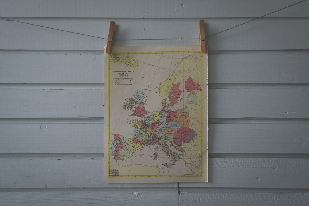 1957 Vintage Ecclesiastical Map of Europe in 14th Century - Etsy