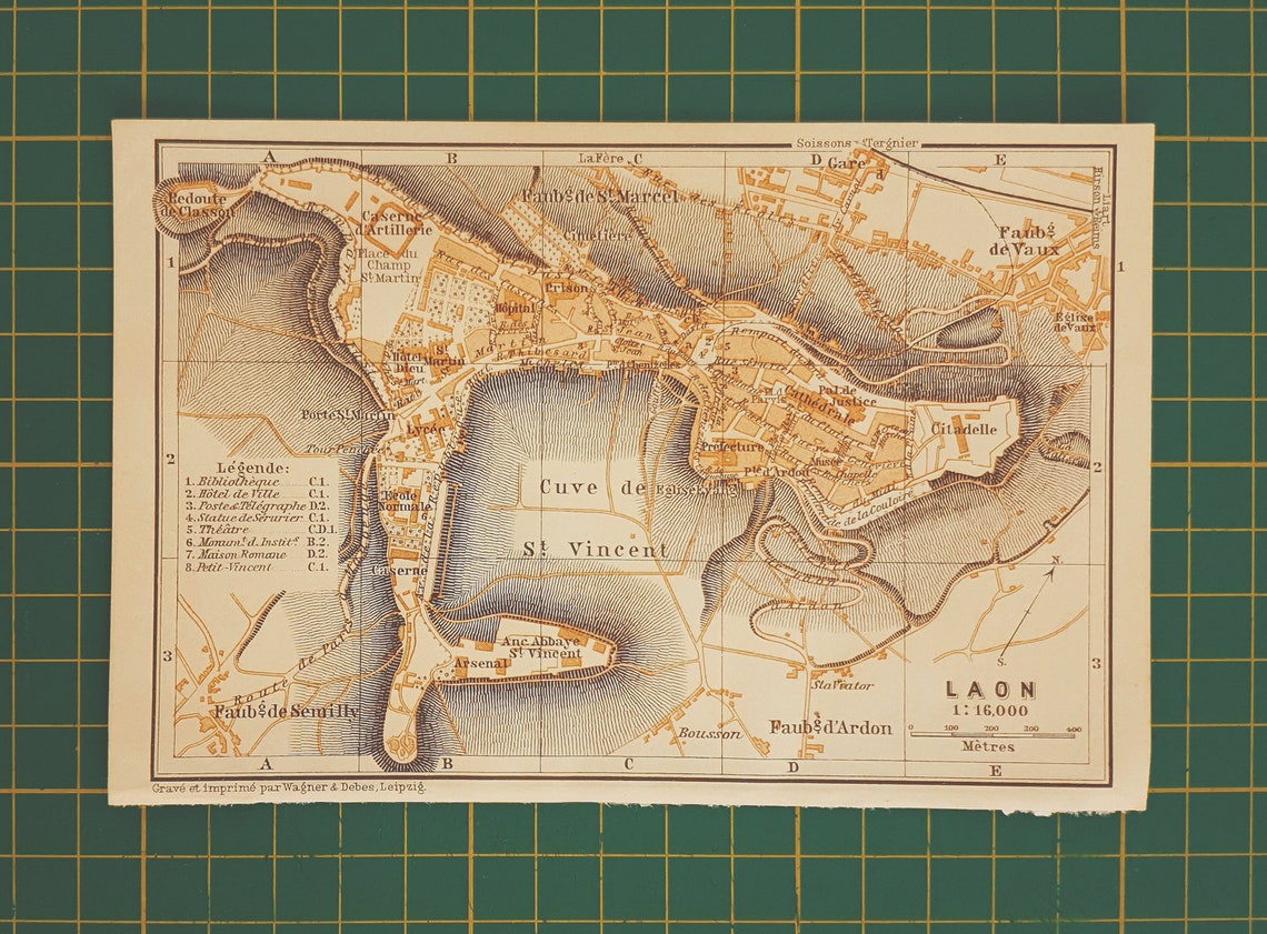 1908 Vintage Laon Map | Etsy