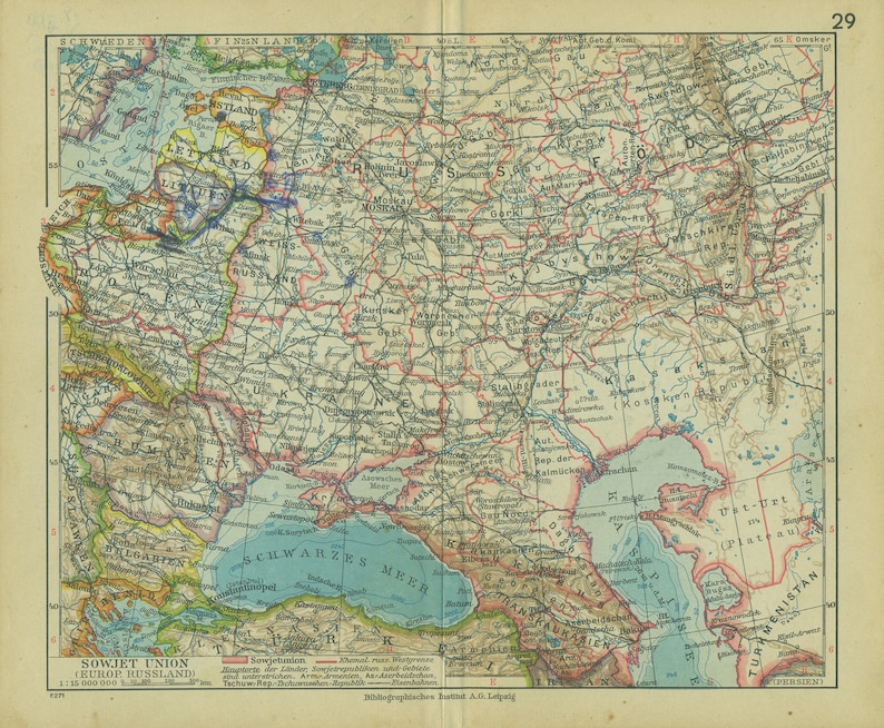 1936 Vintage Map of Russia - Etsy