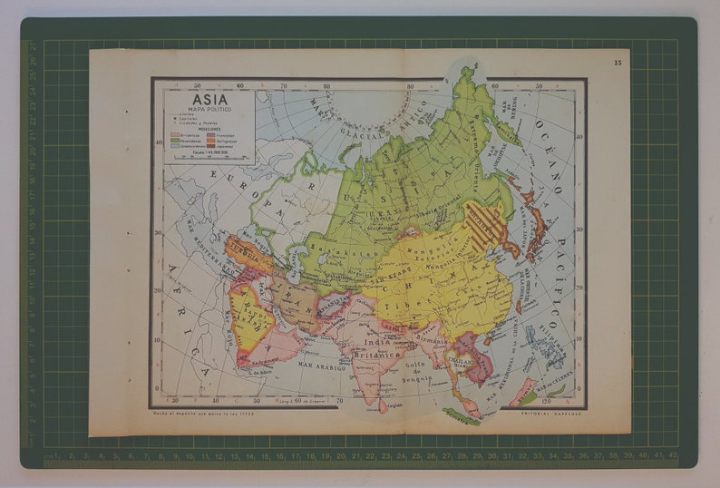 1950 Vintage Map of Asia - Etsy