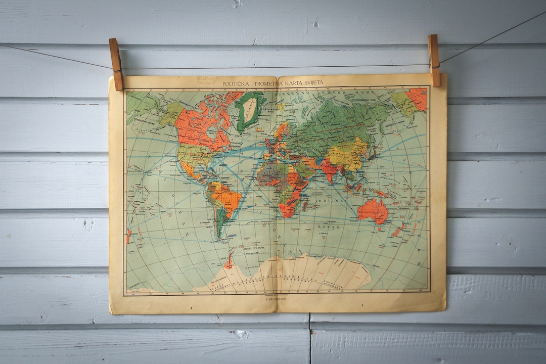 1958 Vintage World Map - Etsy