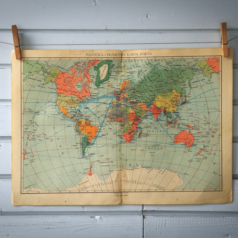 Vintage World Map - Etsy