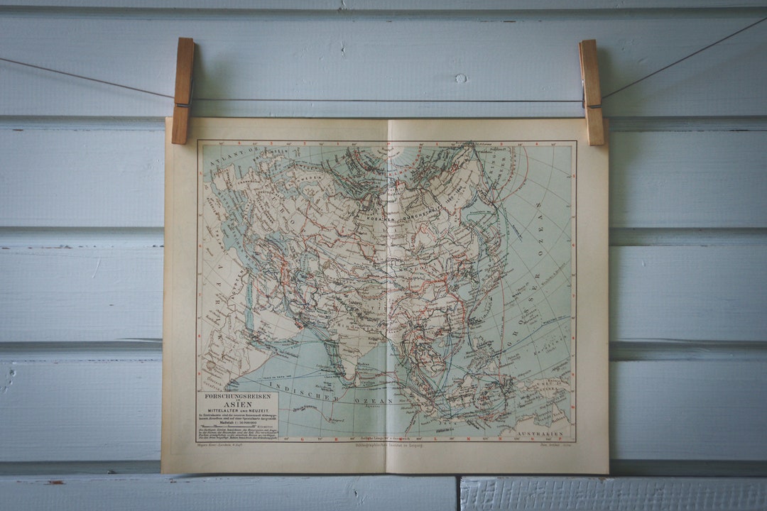 1907 Vintage Map of Asia Exploration - Etsy
