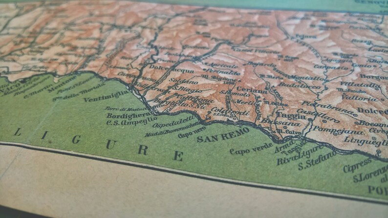 1892 Vintage Map of Ligurian Sea Riviera | Etsy