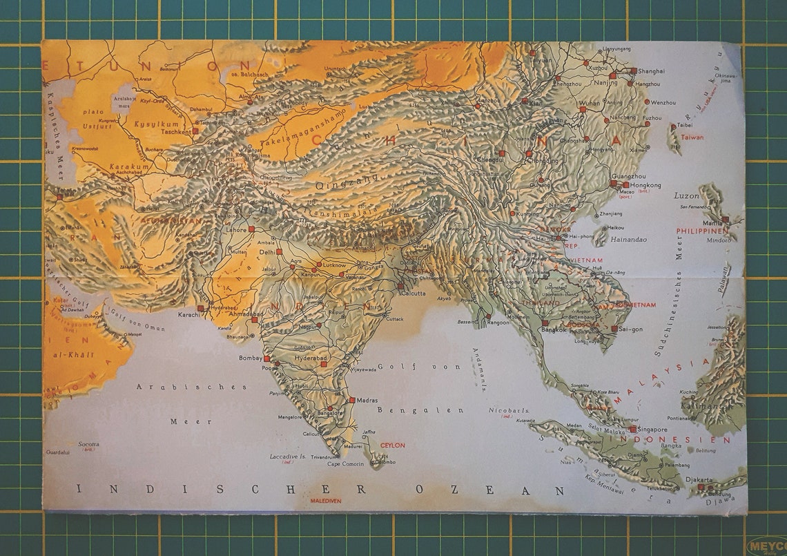 1969 Vintage South & East Asia Map | Etsy